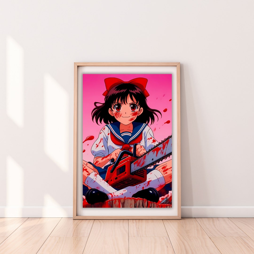Gritty Horror Manga Art, Anime Girl With Chainsaw, Art Print for Game ...