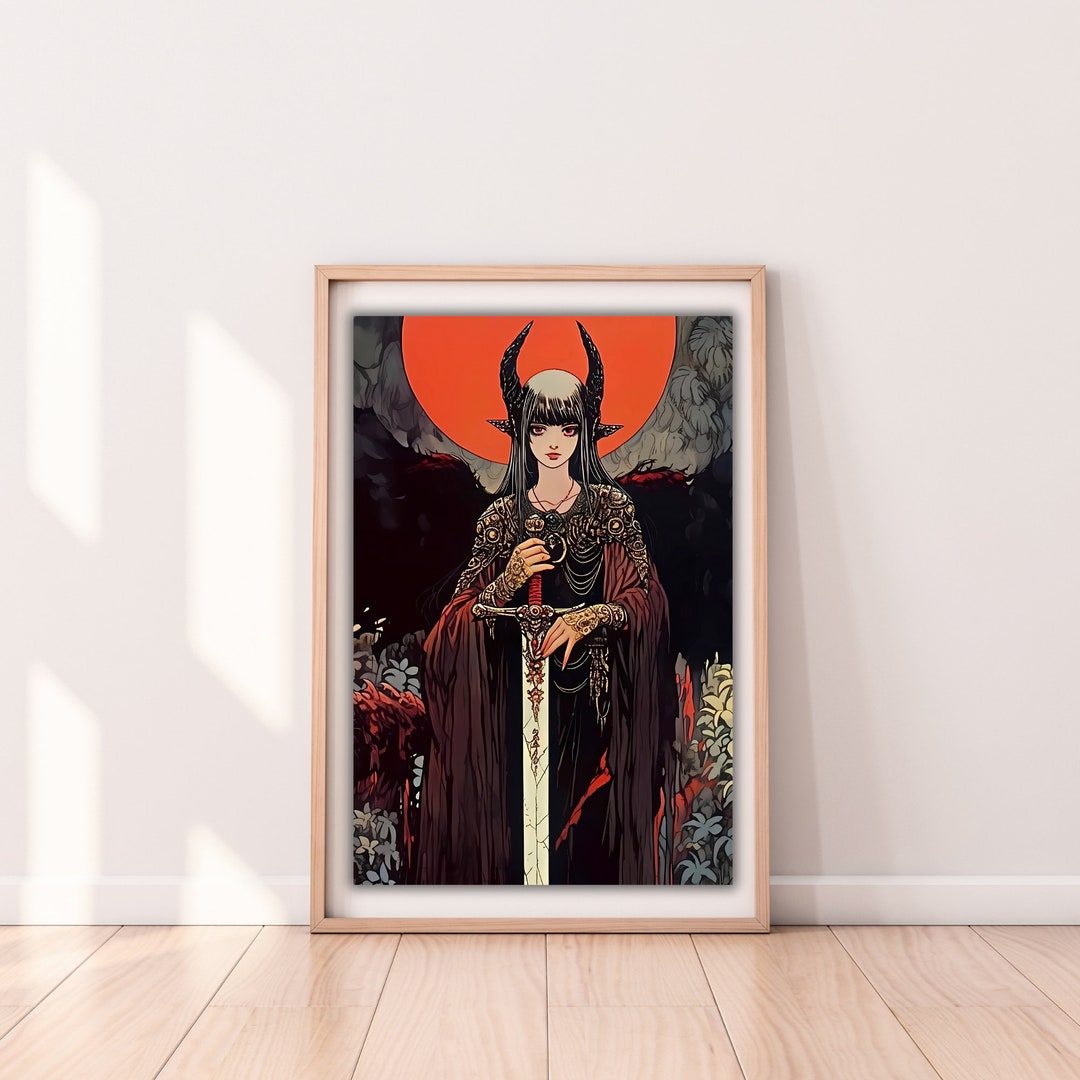 Anime Princess Demon Girl With Sword, Gothic Art Print for Game Room ...