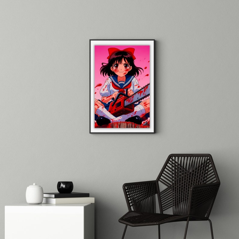 Gritty Horror Manga Art, Anime Girl With Chainsaw, Art Print for Game ...