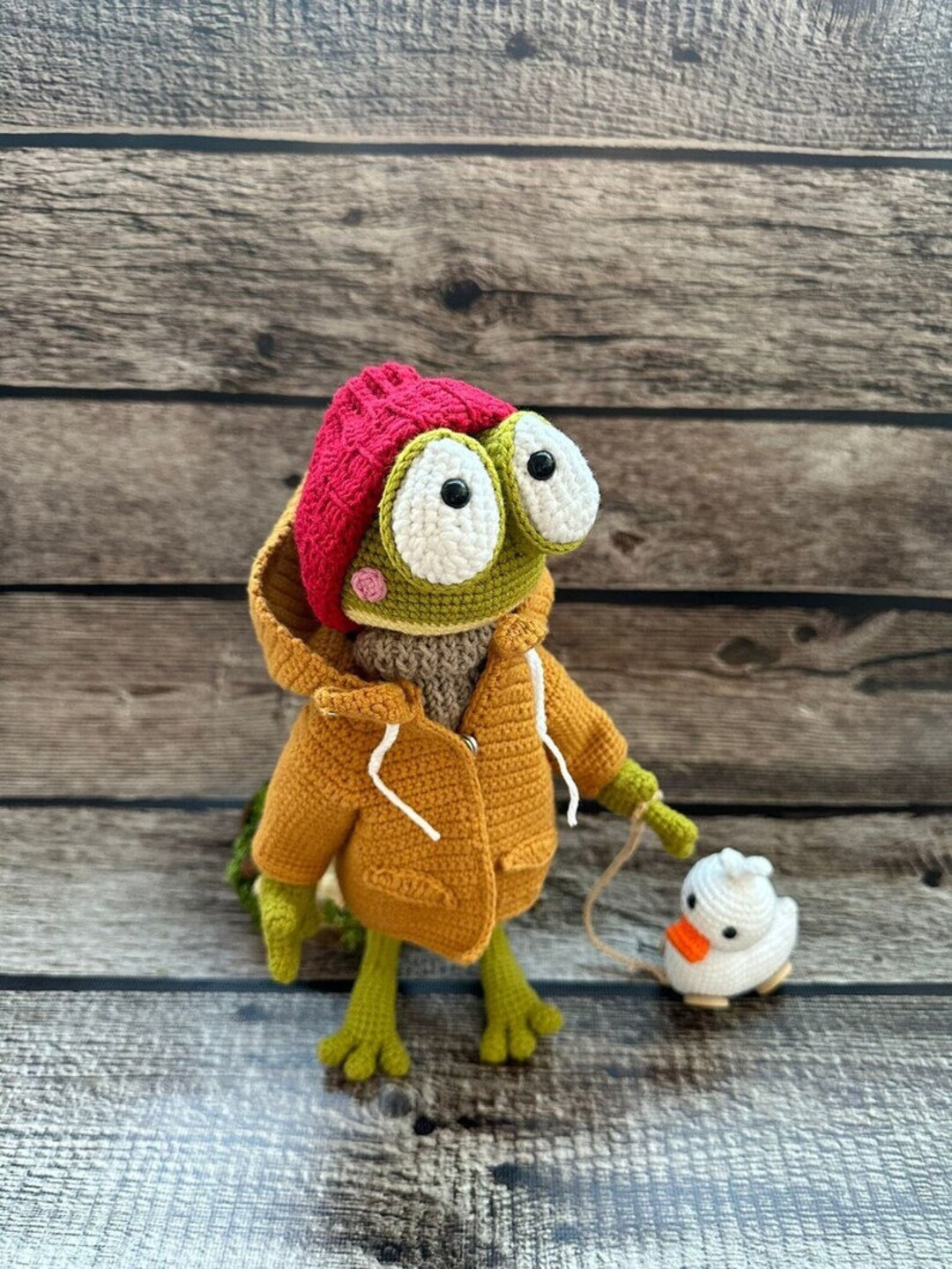 Stuffed Hugo Frog in Yellow Raincoat, Crochet Autumn Raincoat Outfit ...