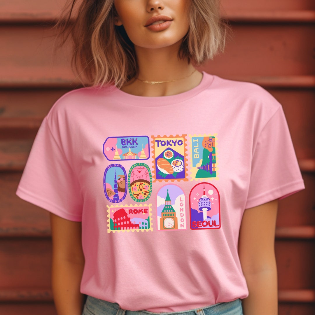 Travel Stamp Tee: Souvenir Postcard Shirt, Vacation Gift - Etsy