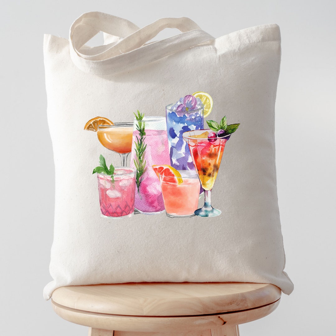Colorful Cocktails Canvas Tote Bag: Happy Hour Purse - Etsy