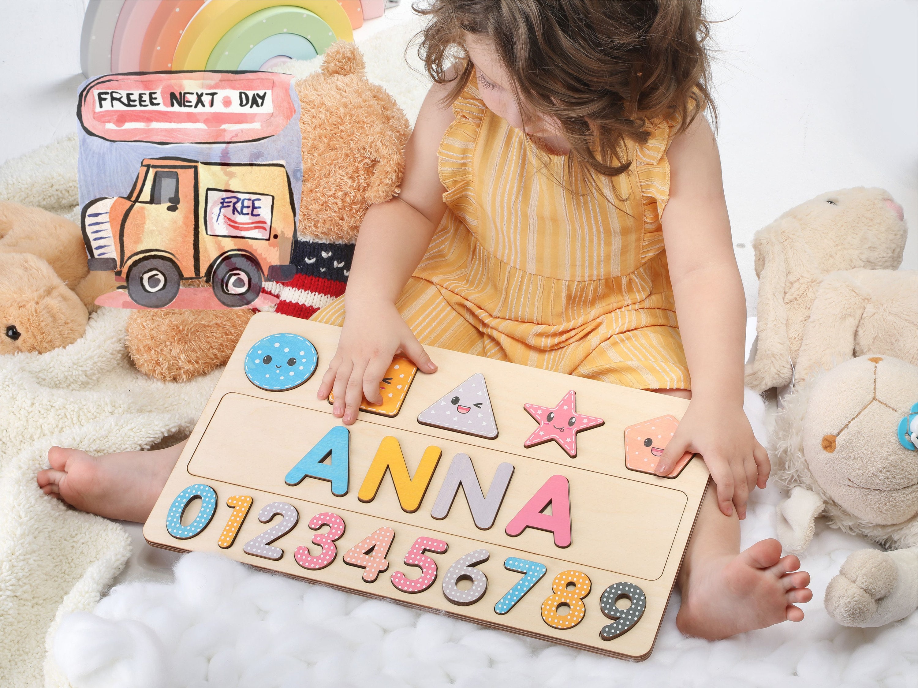 Custom Name Puzzle With Shapes, Personalized Baby Gift for 1st Birthday ...
