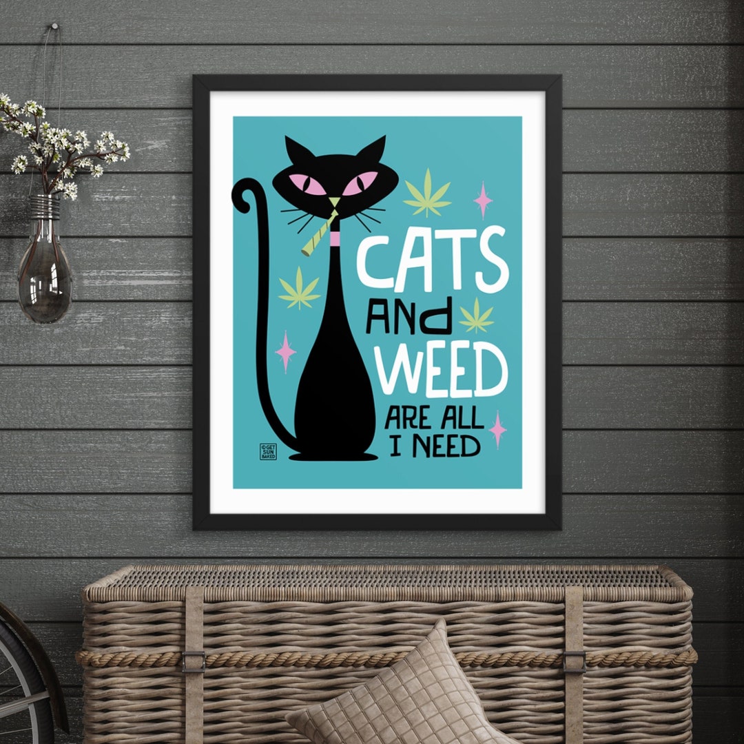 Cats and Weed Art Print, 420 Wall Art, Elevate Your Space With This Mid ...