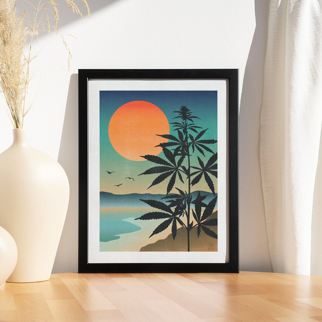 Weed Art Print, 420 Sunset Beach Wall Art, 420 Poster, Elevate Your ...