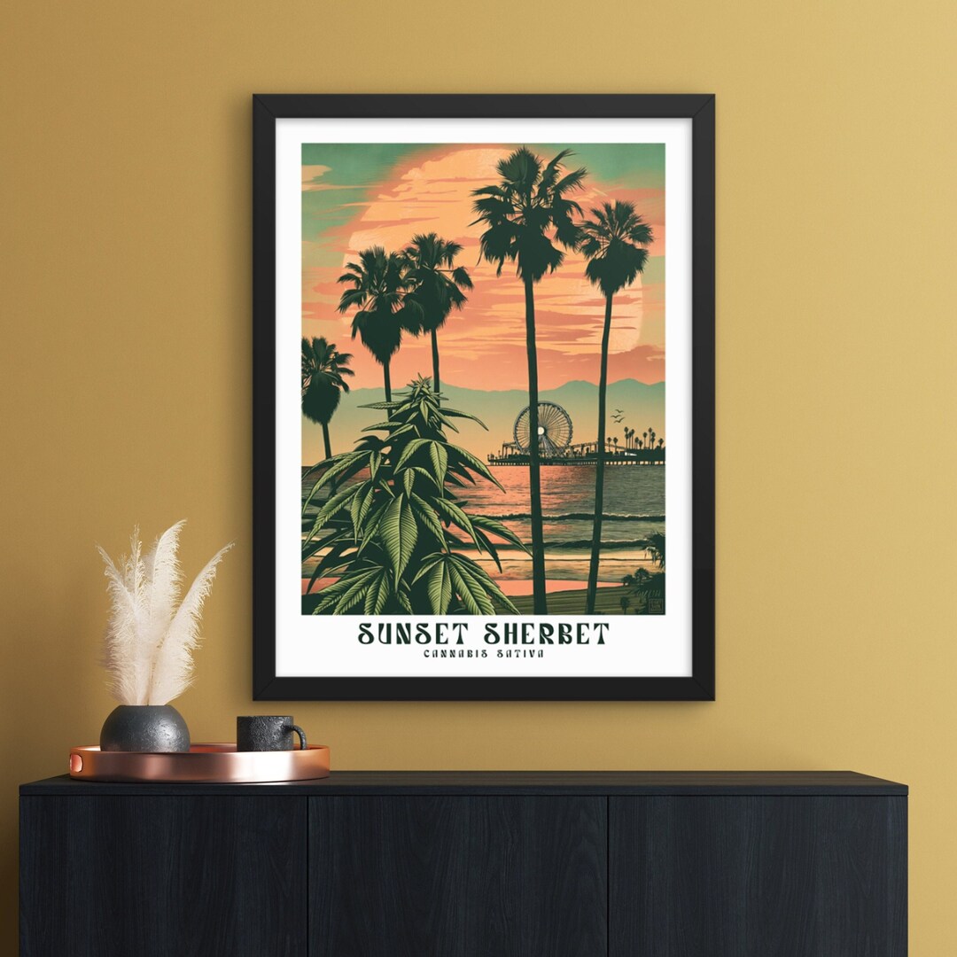 Weed Art Print, Sunset Sherbet Pier Wall Art, Stoner Gift, Elevate Your ...