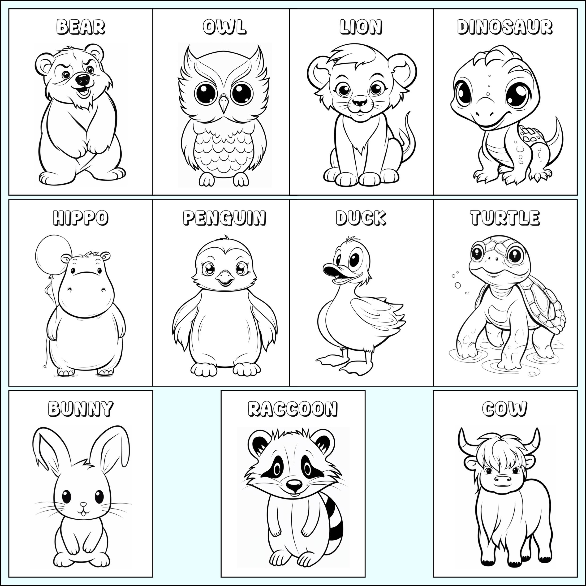 Cute Critters Simple Coloring Pages for Young Children; Digital ...