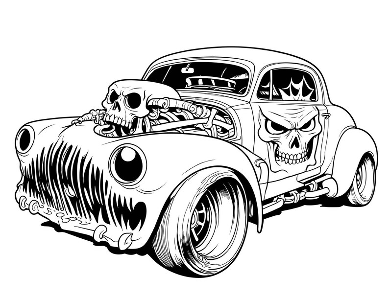 Halloween Hot Rods Coloring Pages for Ages 8 to Adult: 10 Wild and ...