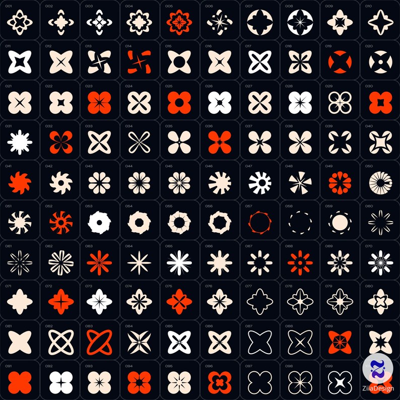 160 Icon Resource Basic Shapes Geometric Elements. Abstract Flowers ...