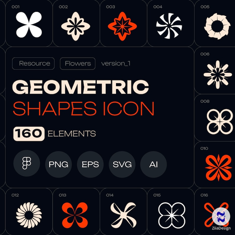 160 Icon Resource Basic Shapes Geometric Elements. Abstract Flowers ...