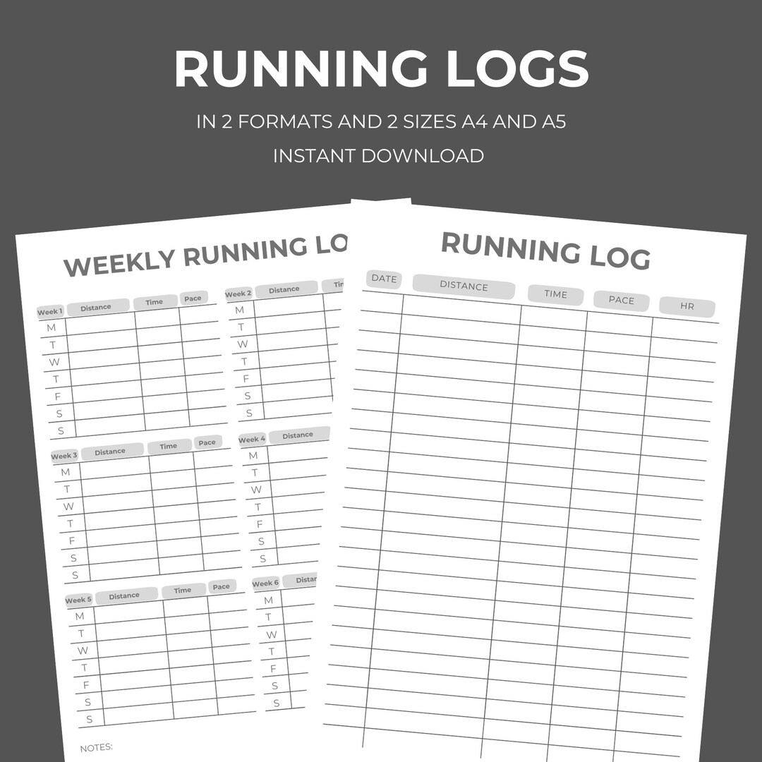 Running Log, Weekly Running Log, Printable Template, Cardio Training ...