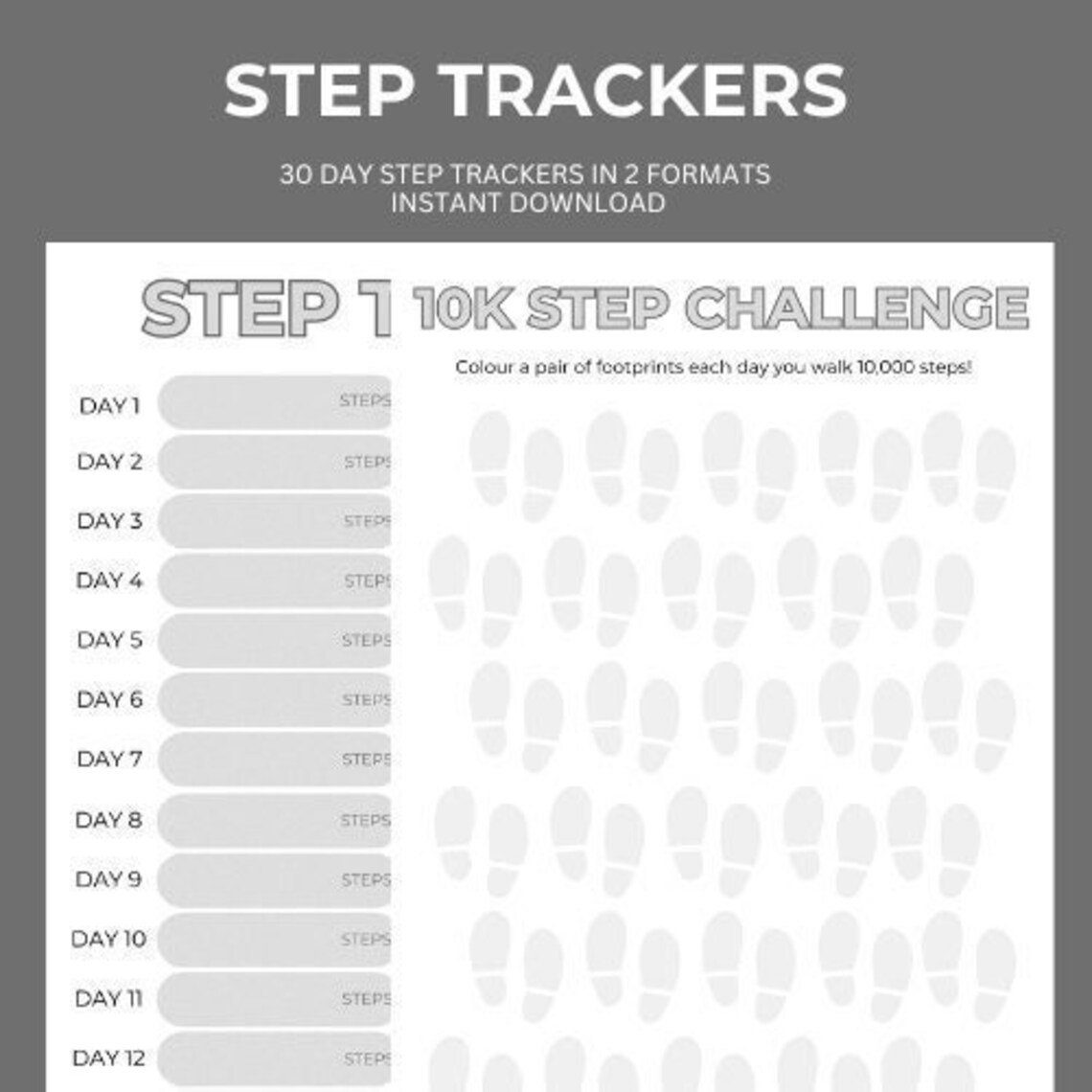 Daily Step Tracker, Printable, 30 Days, Step Challenge, Walking Journal ...