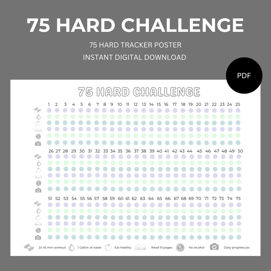 75 Hard Challenge Tracker, Printable, 75 Hard, Tik Tok Challenge ...