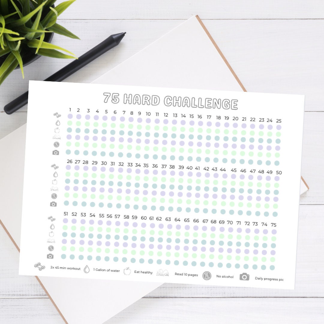 75 Hard Challenge Tracker, Printable Digital Download, 75 Hard, Fitness ...