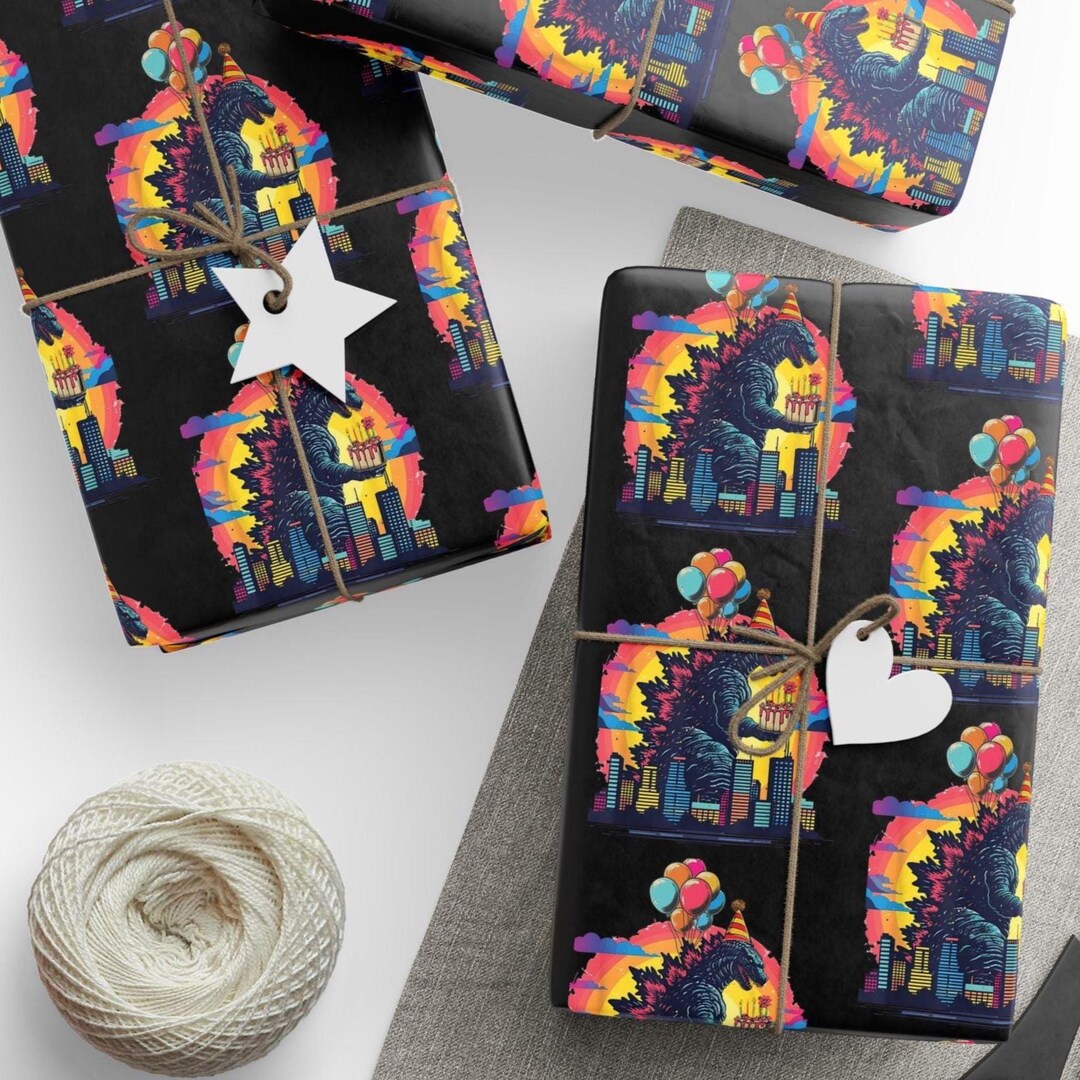 Godzilla Wrapping Paper: Vibrant Monster Print, Anime Gift Wrap - Etsy
