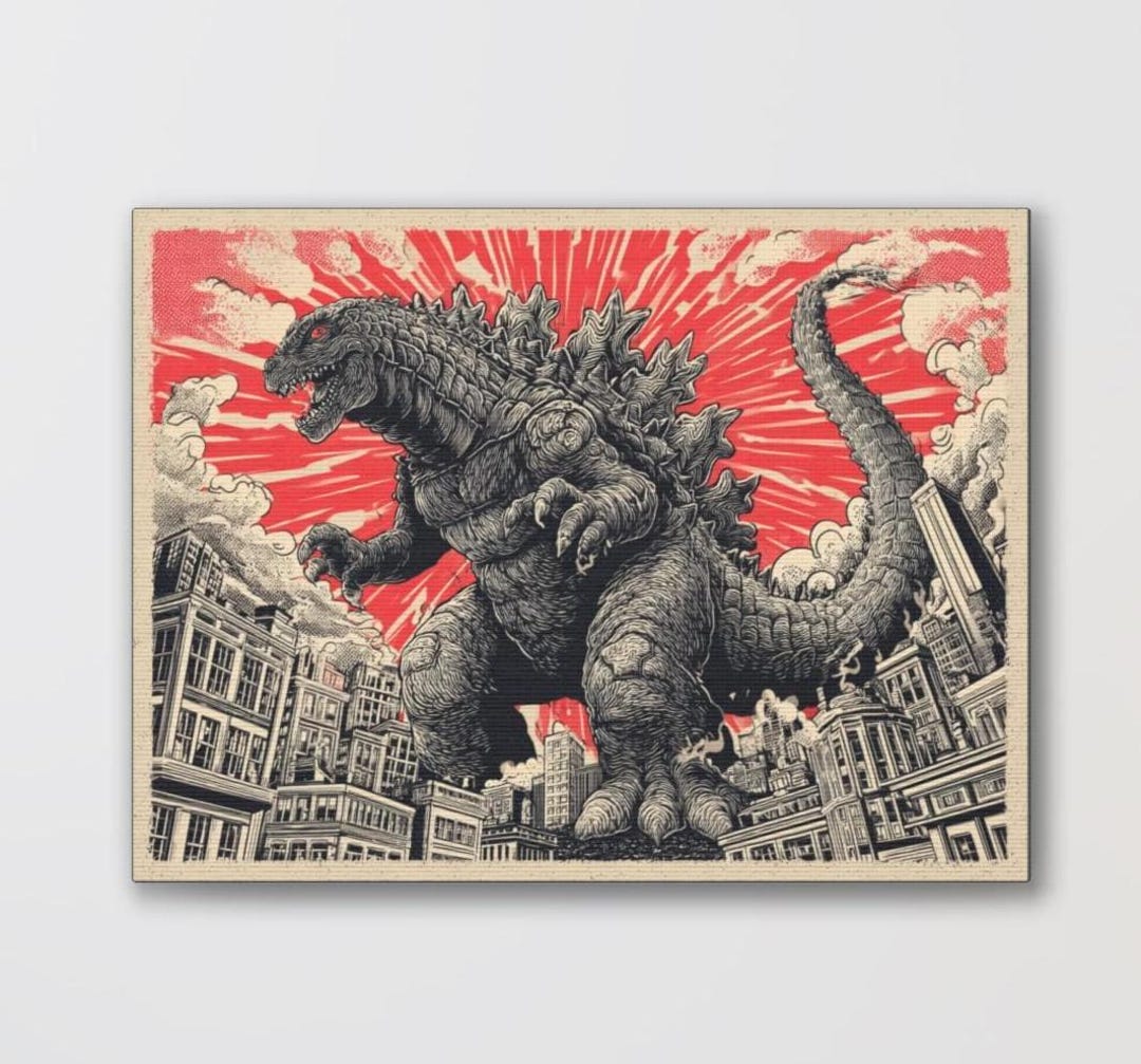 Godzilla Canvas, Godzilla Art Print, Monster Wall Decor, Godzilla Home ...
