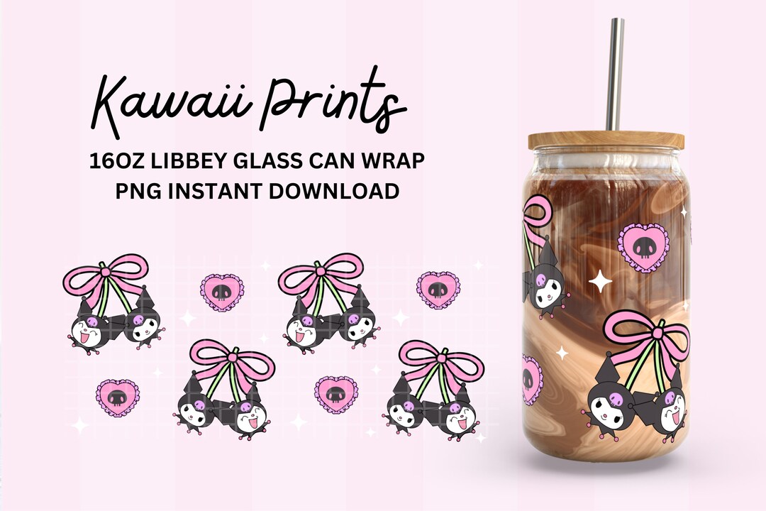 Cute Chibi Dwarf Rabbit Coquette Bows and Cherries 16oz Libbey Wrap Png ...