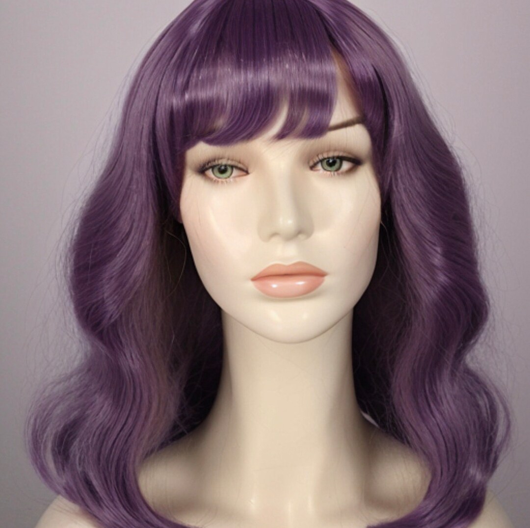 100% Human Hair Lace Front Wig Medium Light Purple Cut With - Etsy