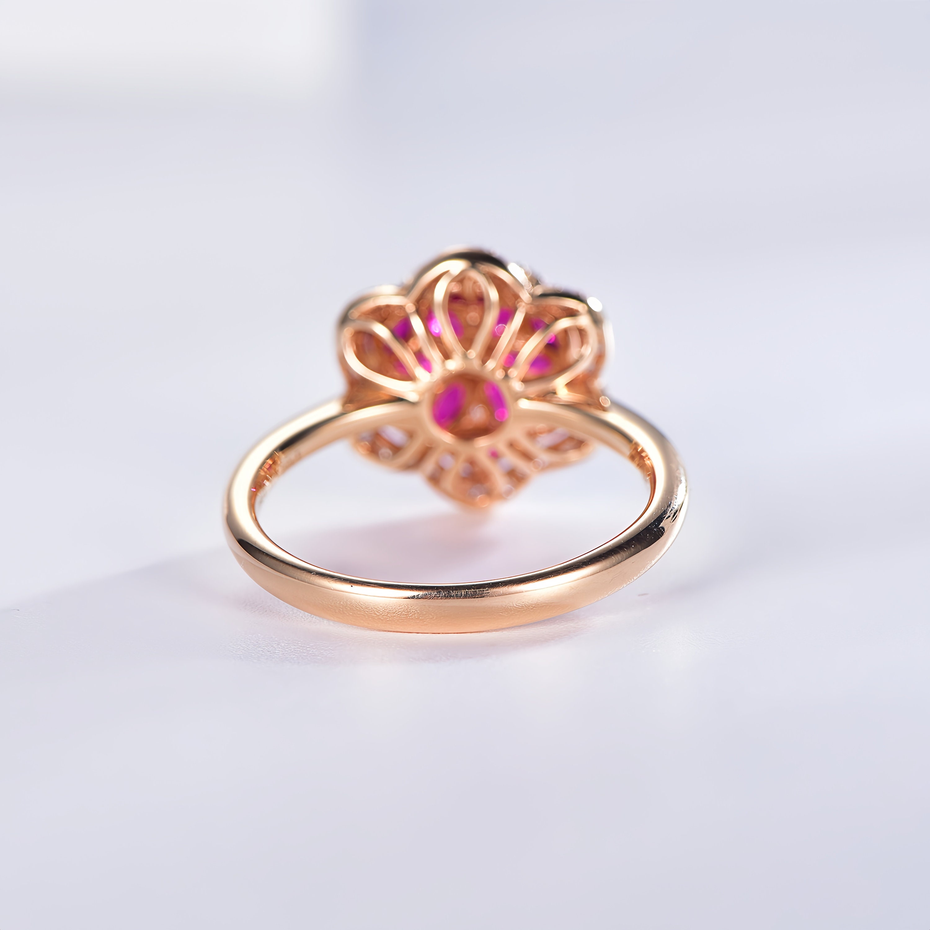 Ruby Flower Ring: Marquise Cut, July Birthstone, Solid Gold - Etsy