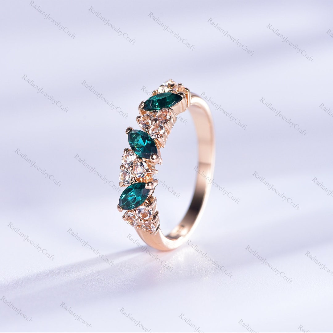 Emerald Ring Emerald Marquise Ring May Birthstone Dainty Ring Sterling Silver Emerald Ring ...