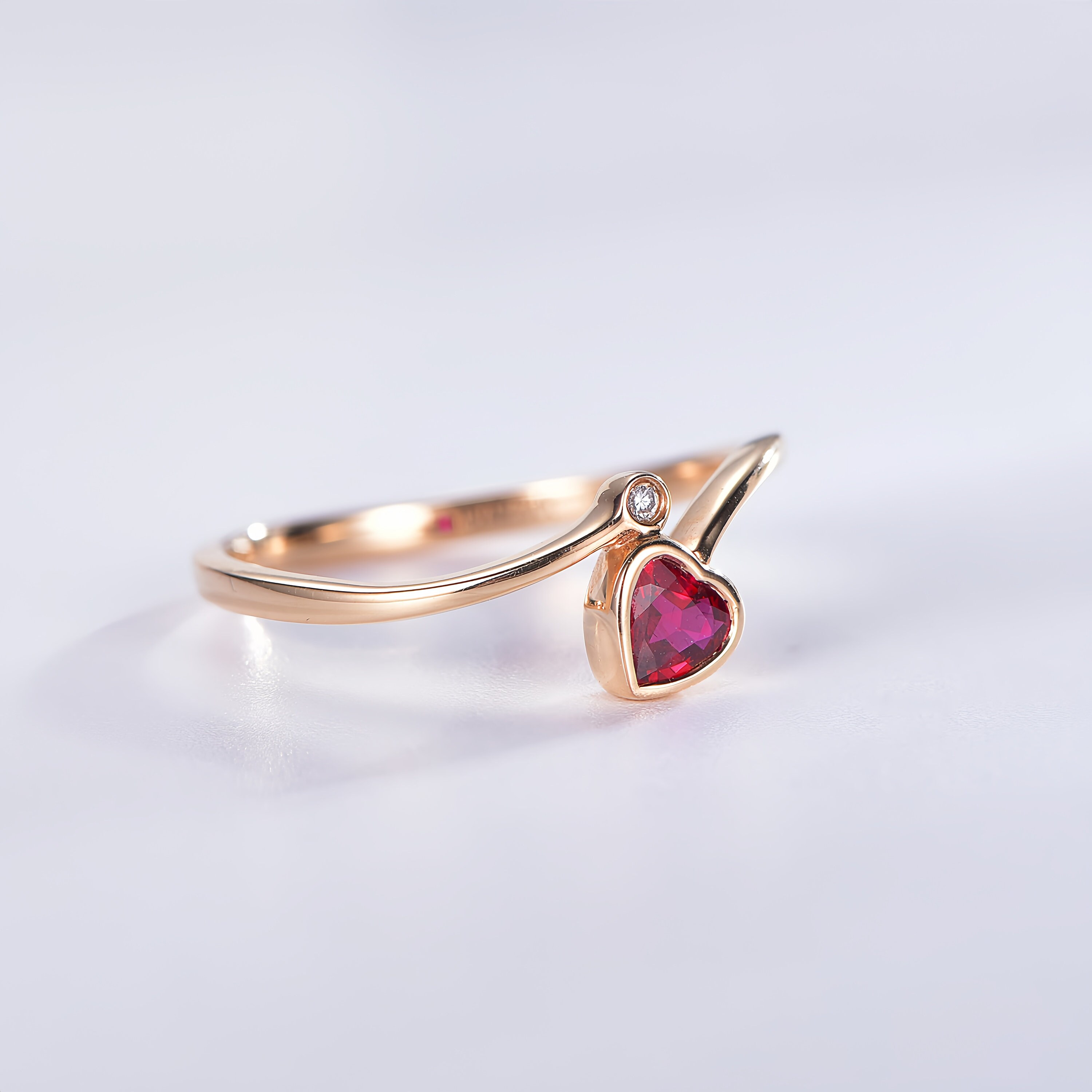 Ruby Engagement Ring Gold Heart Shaped Dainty Minimalst Stacking Wedding Ring Silver Tiny ...