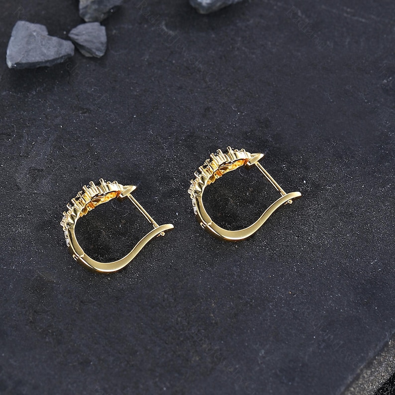 Art Deco Moss Agate Hoop Earrings: Diamond Floral Dainty 14K Gold - Etsy
