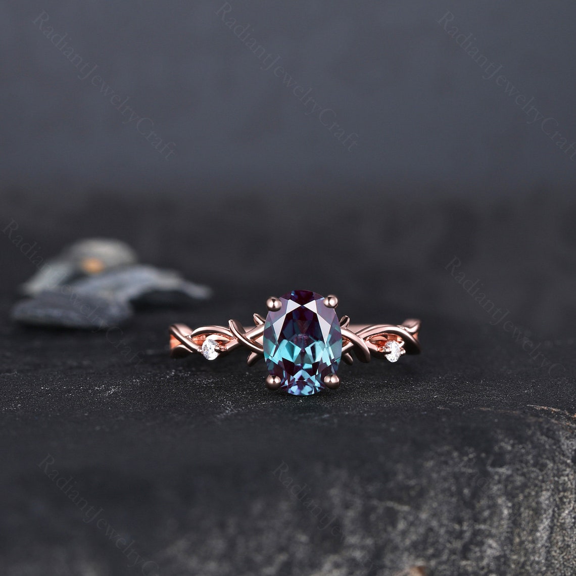 Color-change Alexandrite Engagement Ring: Gothic Branch Leaf Design - Etsy