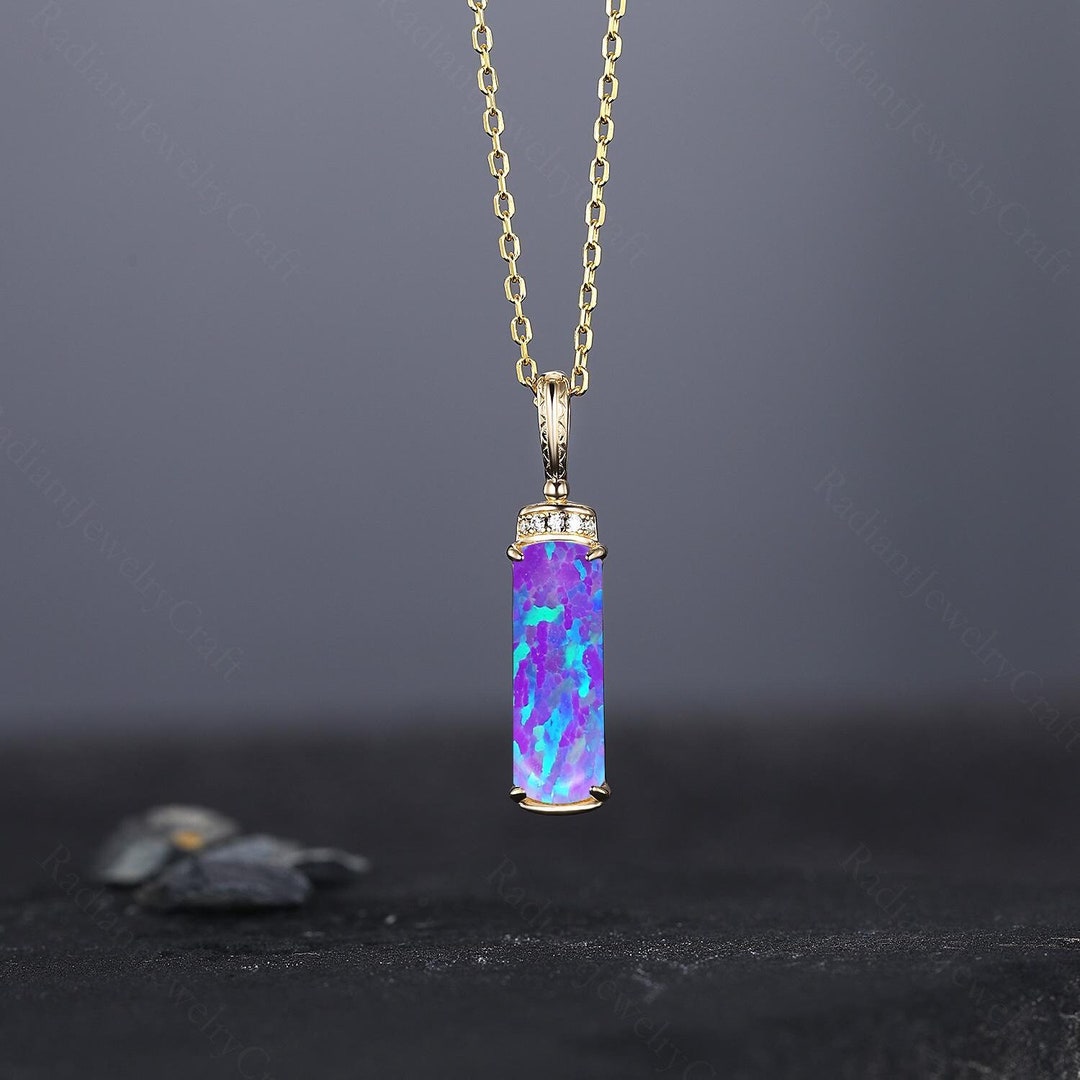 Cushion Lavender Opal Pendant Necklace: Custom Gold Jewelry - Etsy