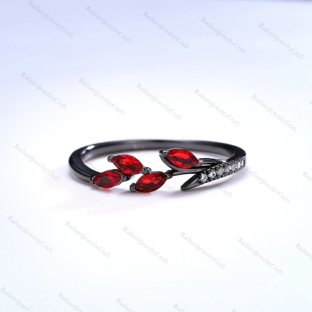 Nature Inspired Leaf Ruby Ring Marquise Black Gold Branch Twig Lab Ruby ...