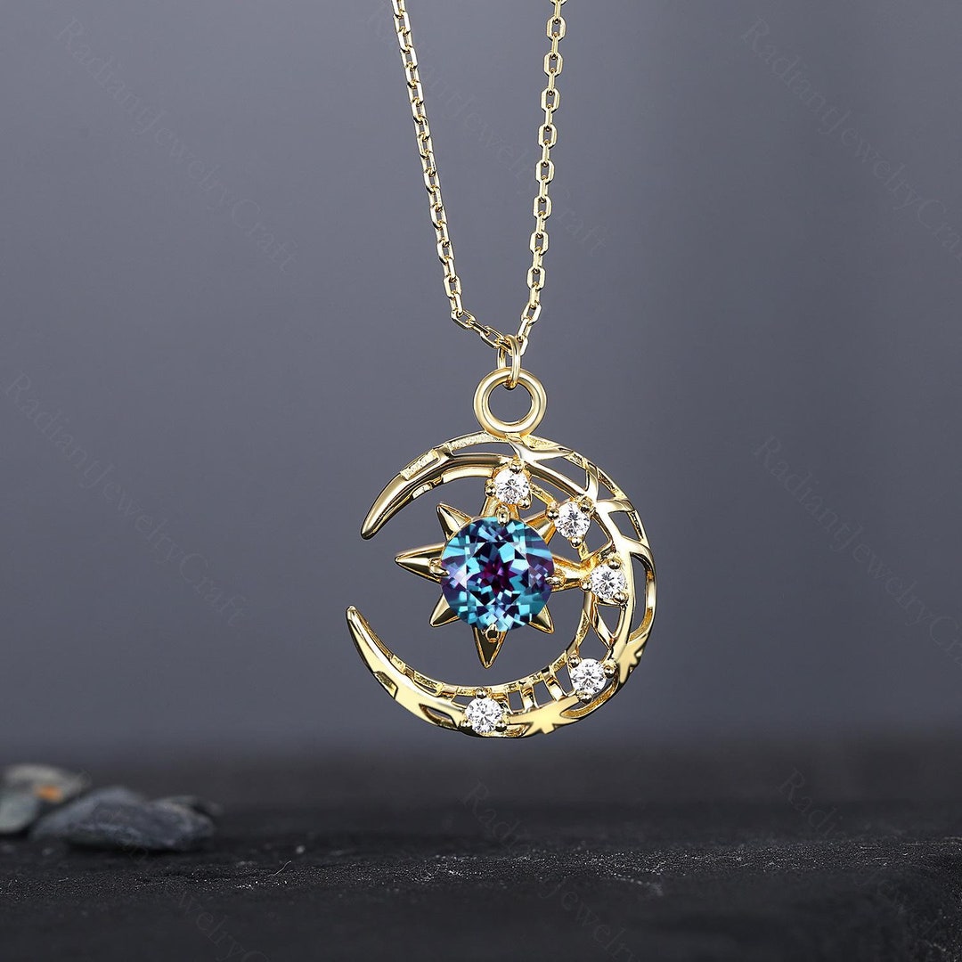 Vintage Alexandrite Necklace, Rose Gold Round Cut Alexandrite Pendant ...