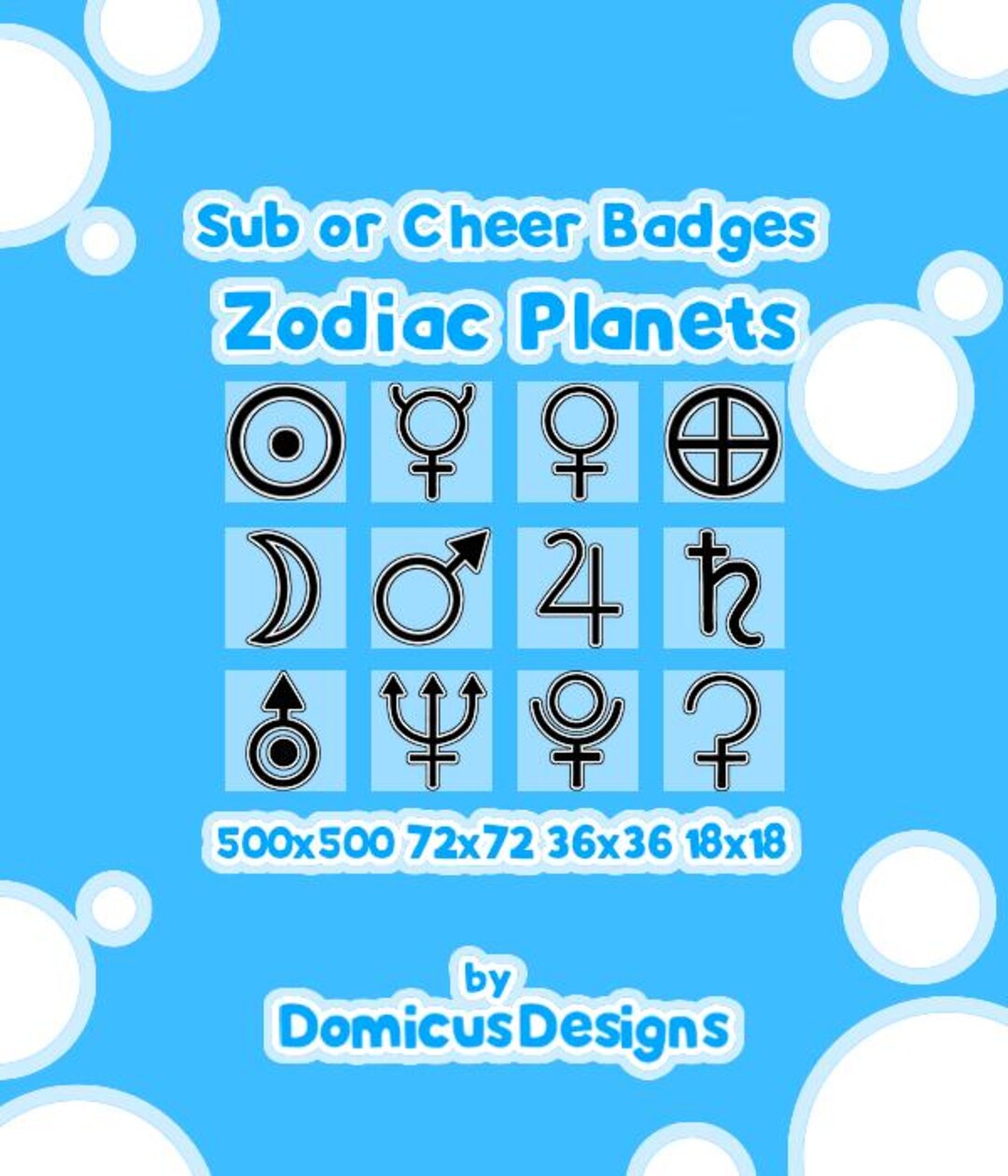Zodiac Planets: Sub Badges / Cheer Badges / 12 Tiers / Black and White ...