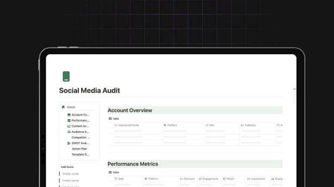 Social Media Audit Dashboard | Notion Template for Analytics ...