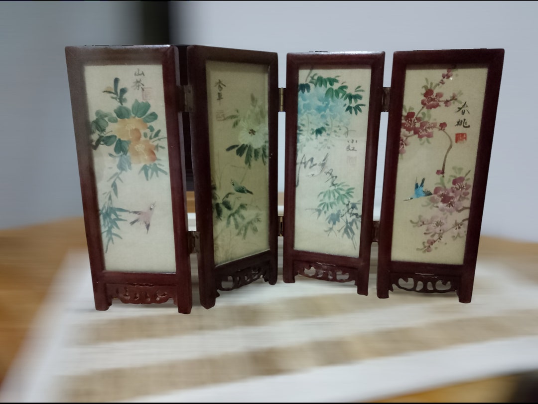Antique Hand Painted Silk Table Screen - Etsy