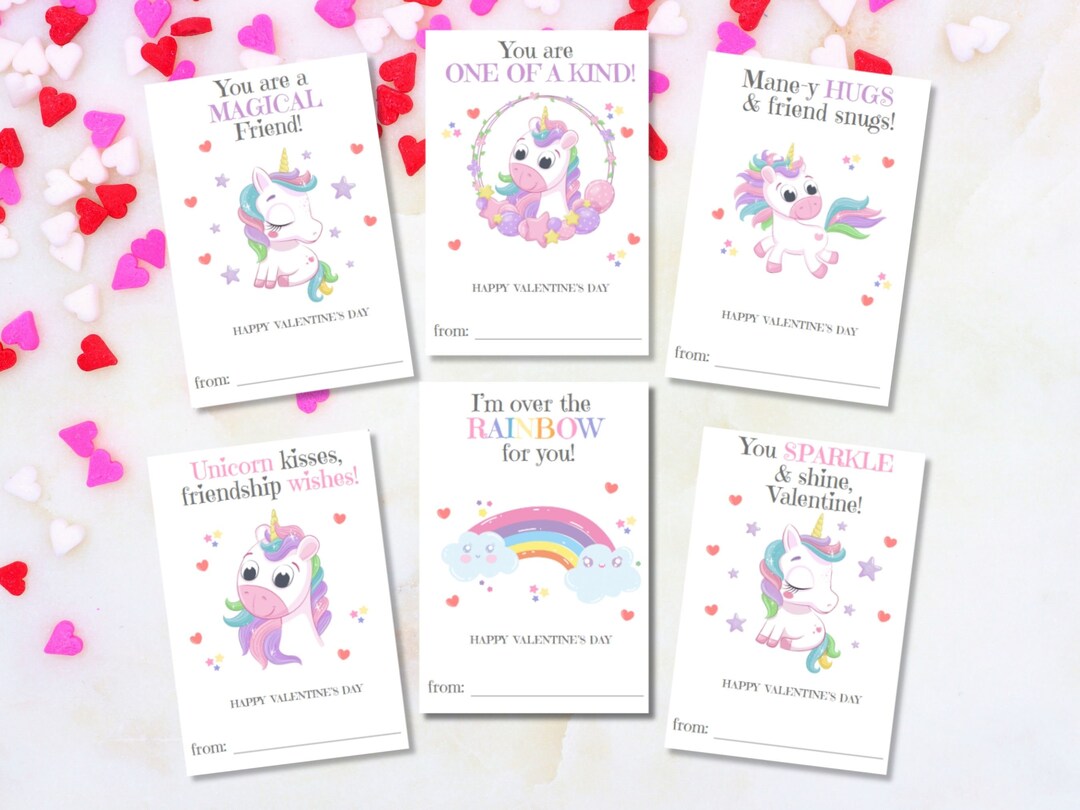 Printable Unicorn Valentine's Day Cards, Unicorn Classroom Valentine's ...
