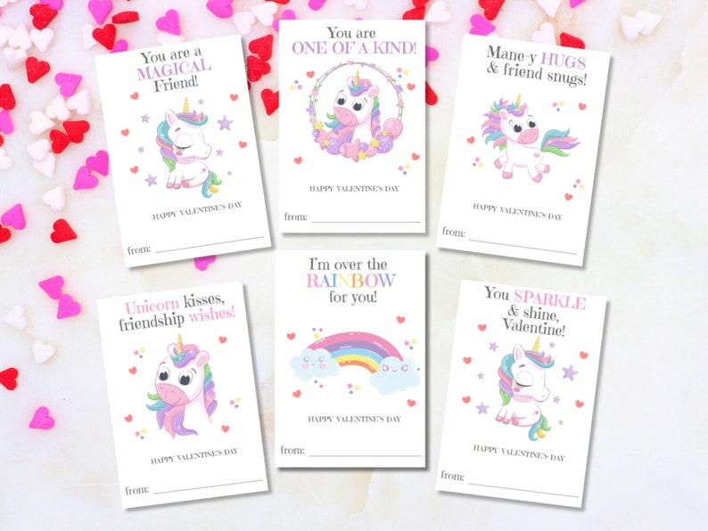 Printable Unicorn Valentine's Day Cards, Unicorn Classroom Valentine's ...