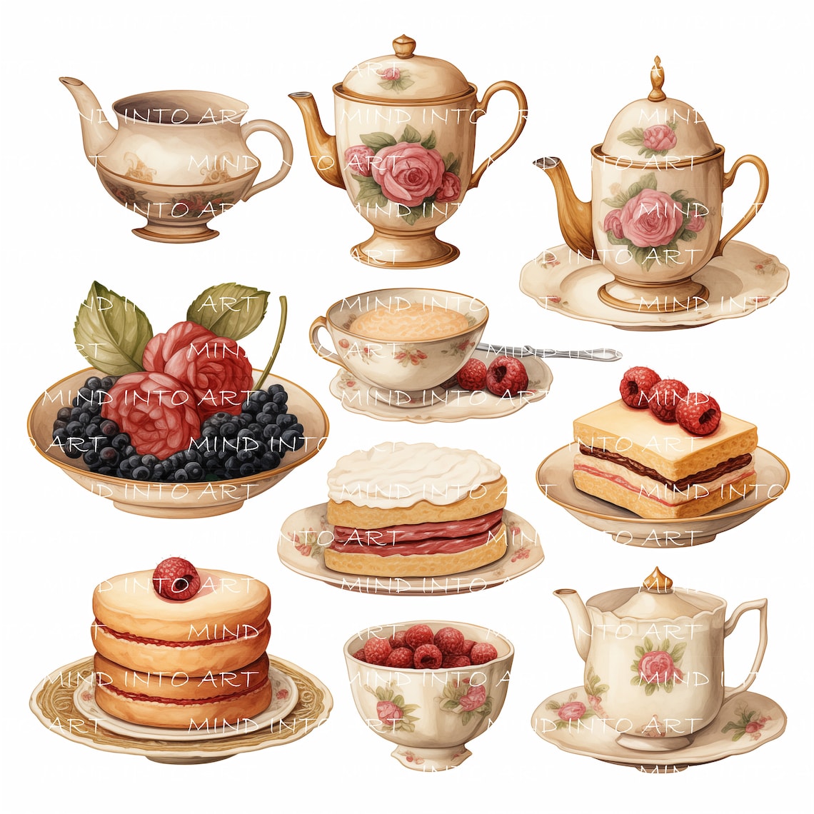 Afternoon Tea Clipart Set Clip Art Set, Vintage Tea Party, Cakes ...
