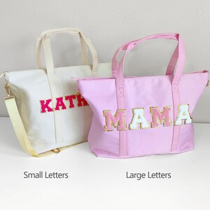 Sewn Patches Tote Bag Personalized Nylon Tote Bag Custom Travel Weekend ...