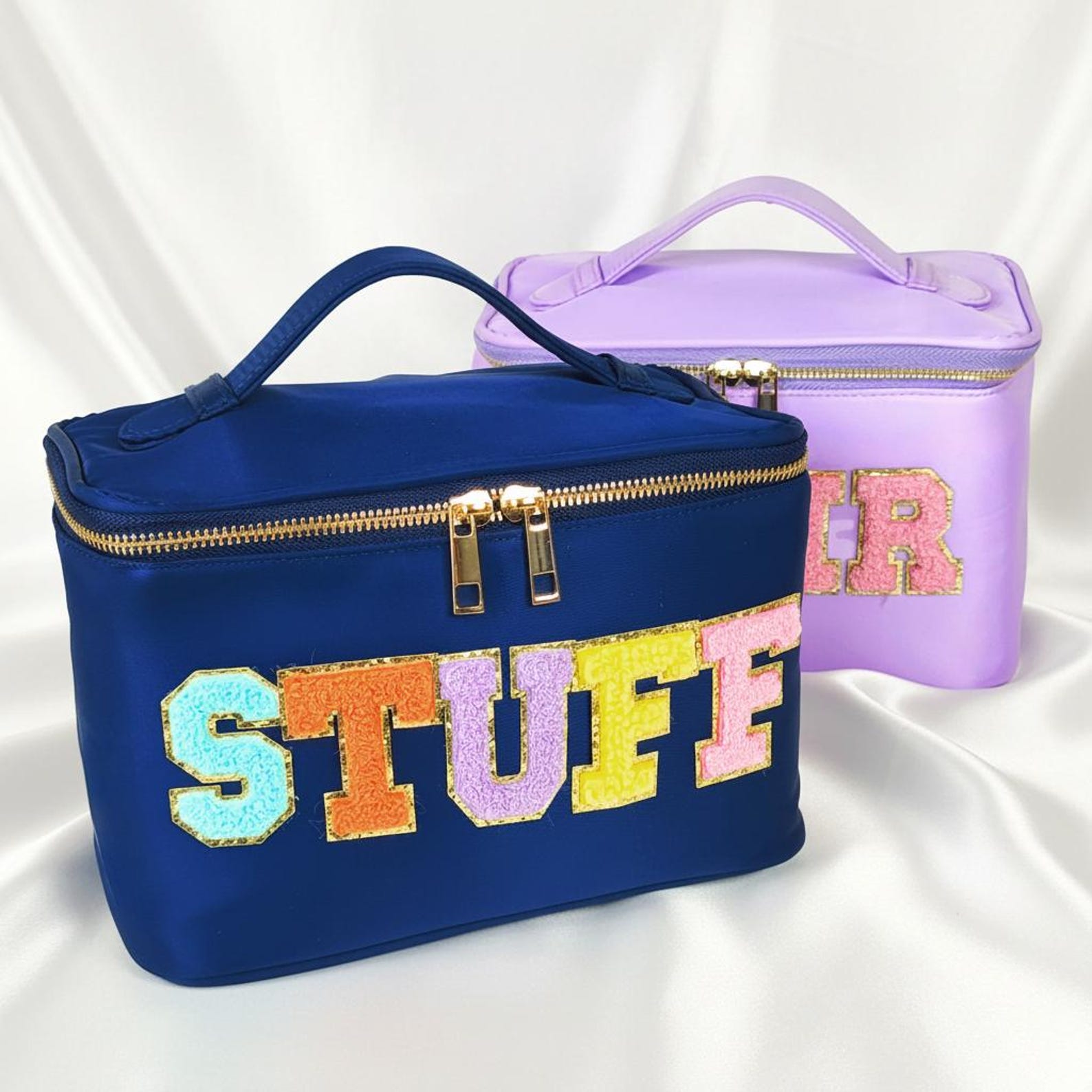 Cosmetic Bag With Handle Personalized Makeup Bag Sewn on Chenille Patch ...
