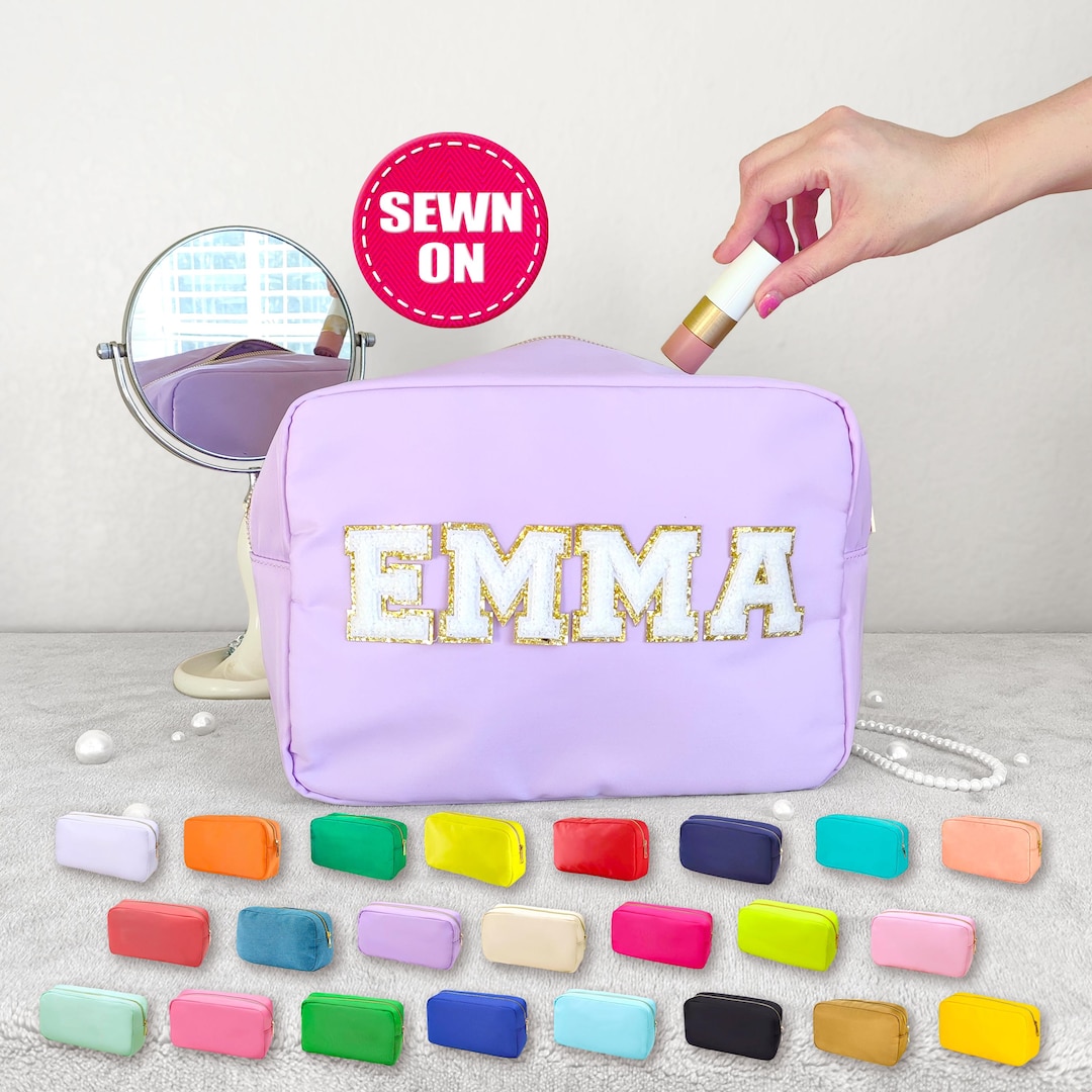 Personalized XL Cosmetic Bag Custom Makeup Bag Sewn Nylon Pouch ...