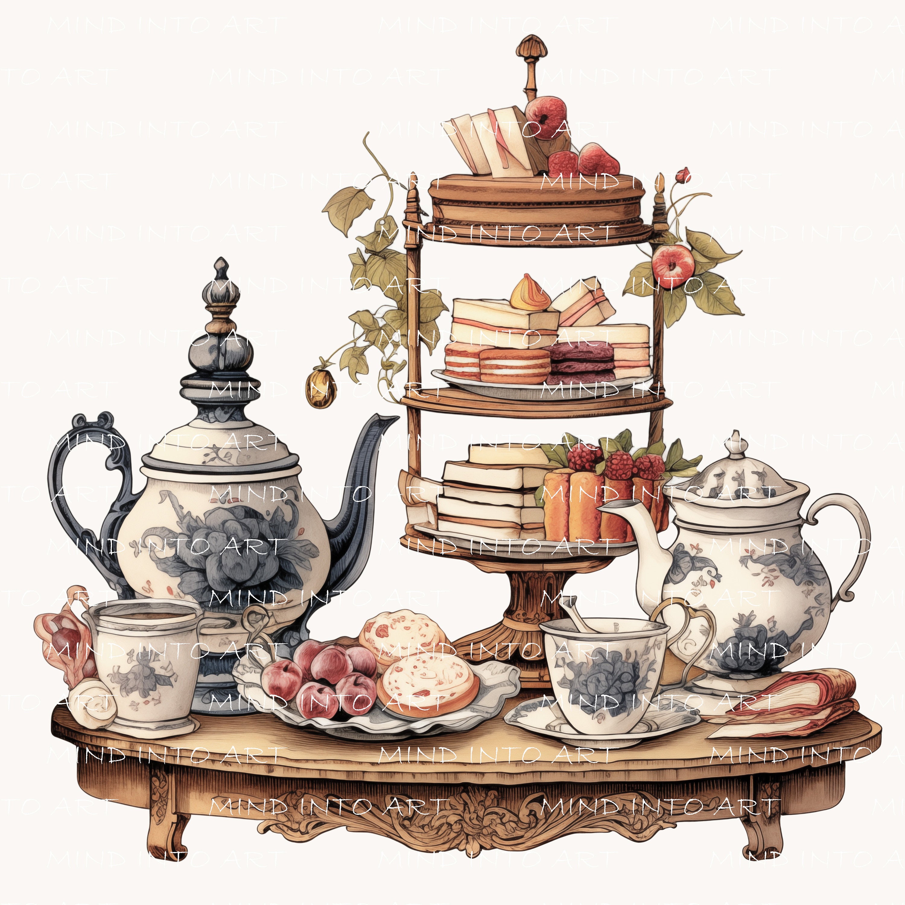 Afternoon Tea Clipart Set - Clip Art Set, Vintage Tea Party, Cakes ...