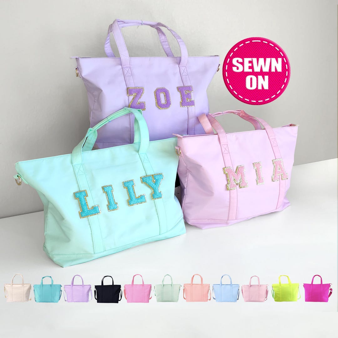 Sewn Patches Tote Bag Personalized Nylon Tote Bag Custom Travel Weekend ...