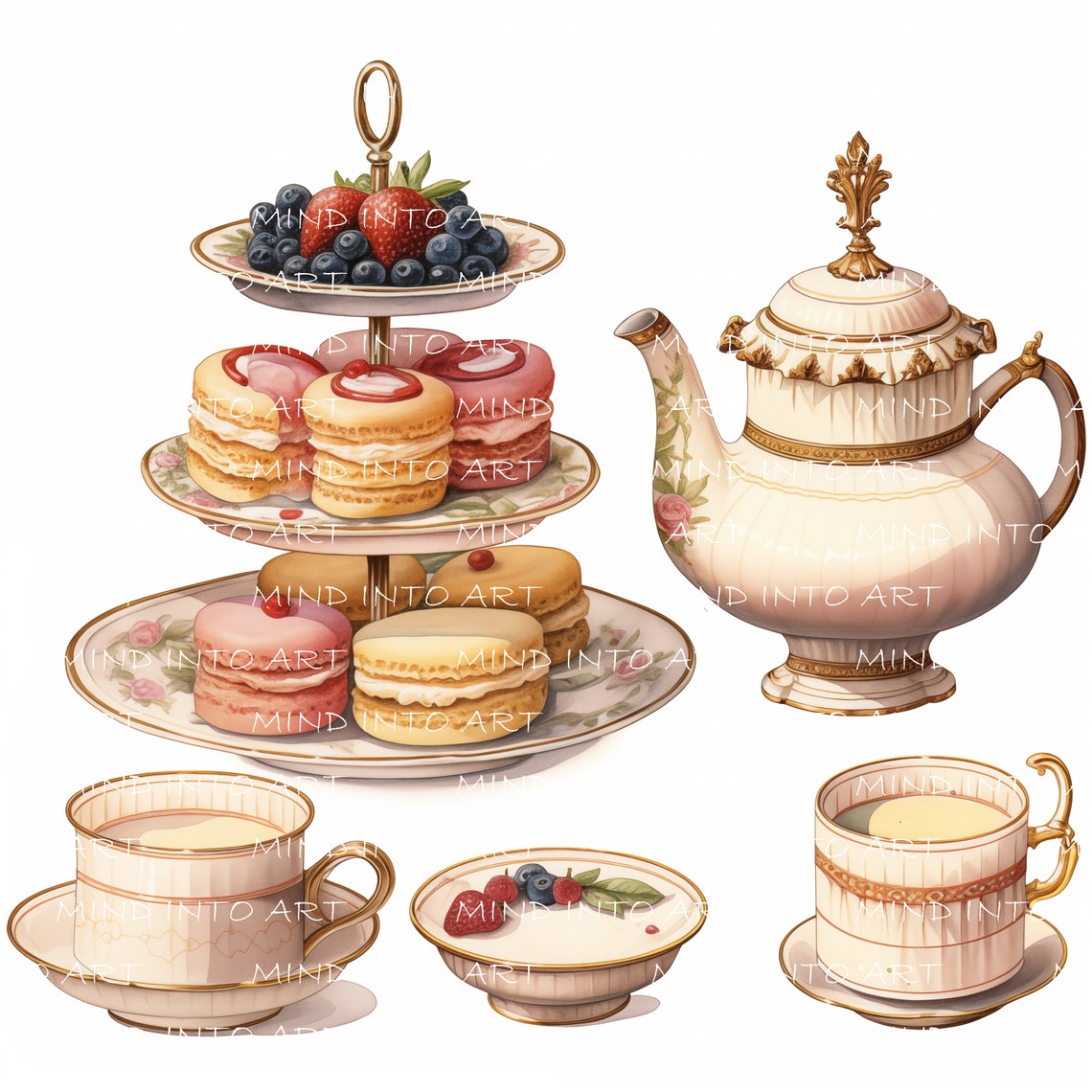 Afternoon Tea Clipart Set Clip Art Set, Vintage Tea Party, Cakes ...