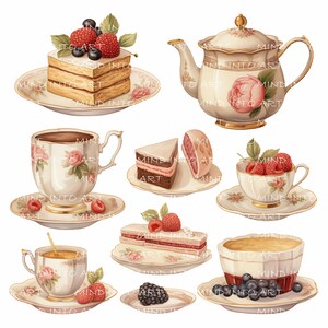 Afternoon Tea Clipart Set Clip Art Set, Vintage Tea Party, Cakes ...