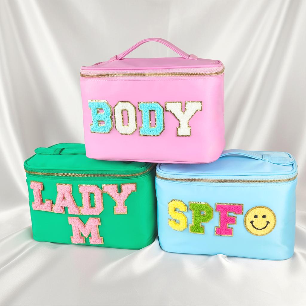 Cosmetic Bag With Handle Personalized Makeup Bag Sewn on Chenille Patch ...