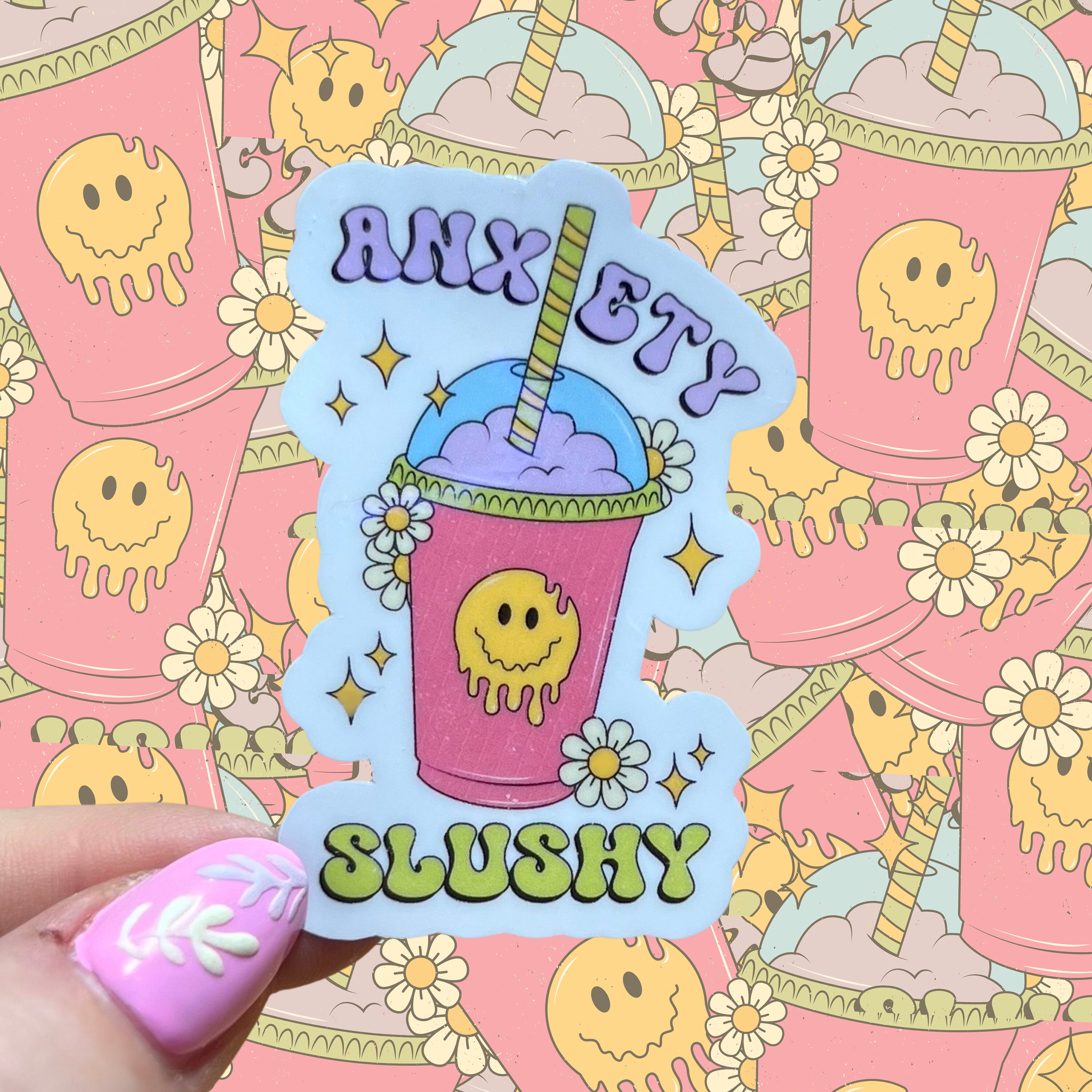 Anxiety Slushie Mental Health Cute 90's Style Sticker for Water Bottle ...