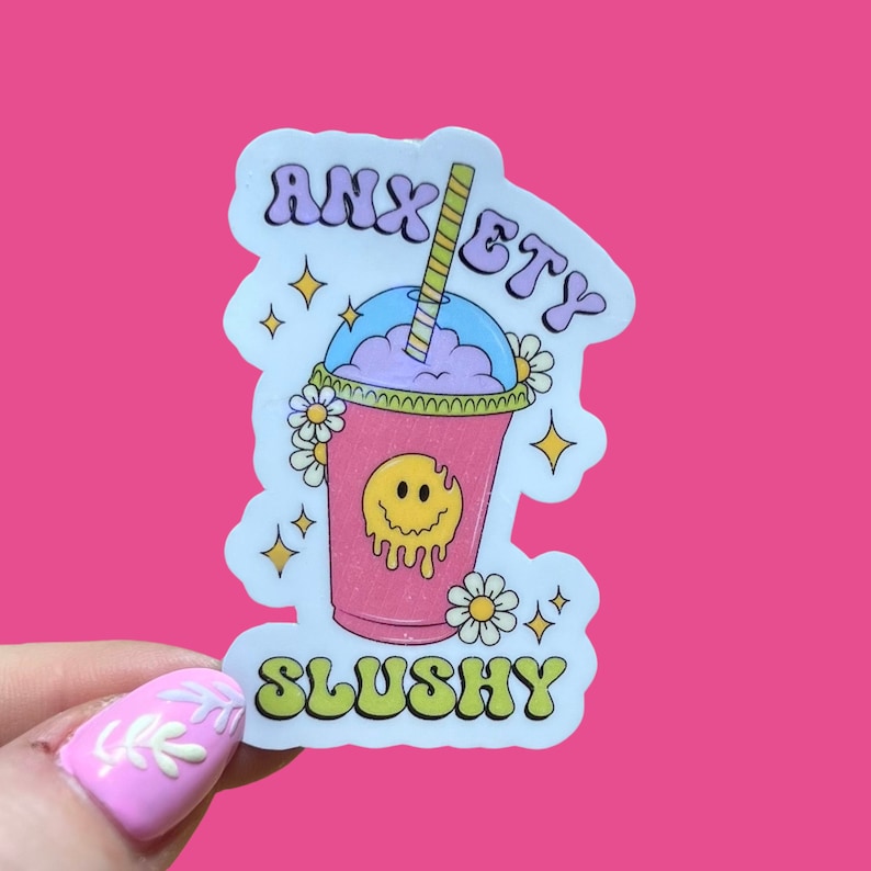 Anxiety Slushie Mental Health Cute 90's Style Sticker for Water Bottle ...