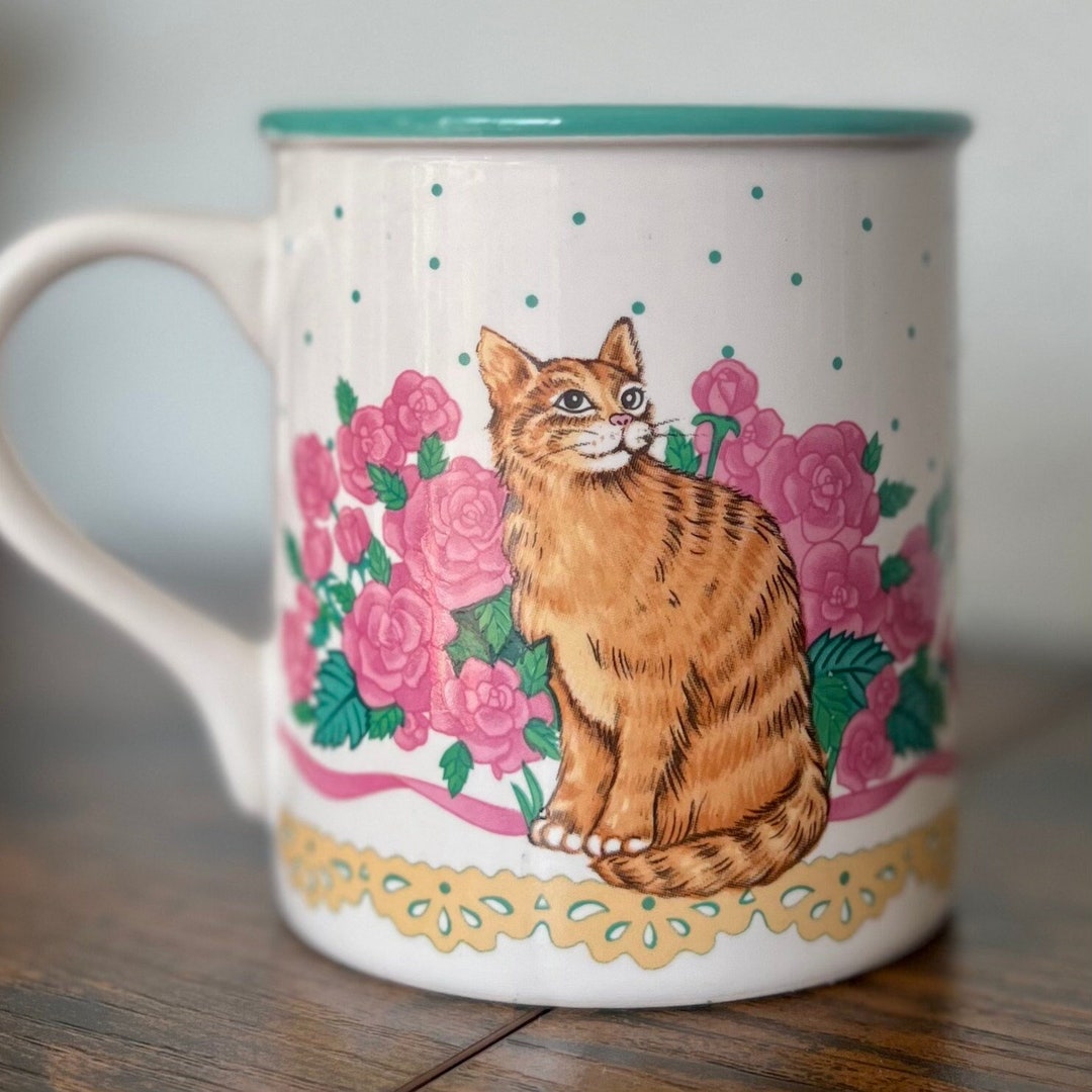 Orange Tabby Cat in Roses Vintage Papel Freelance Mug - Etsy