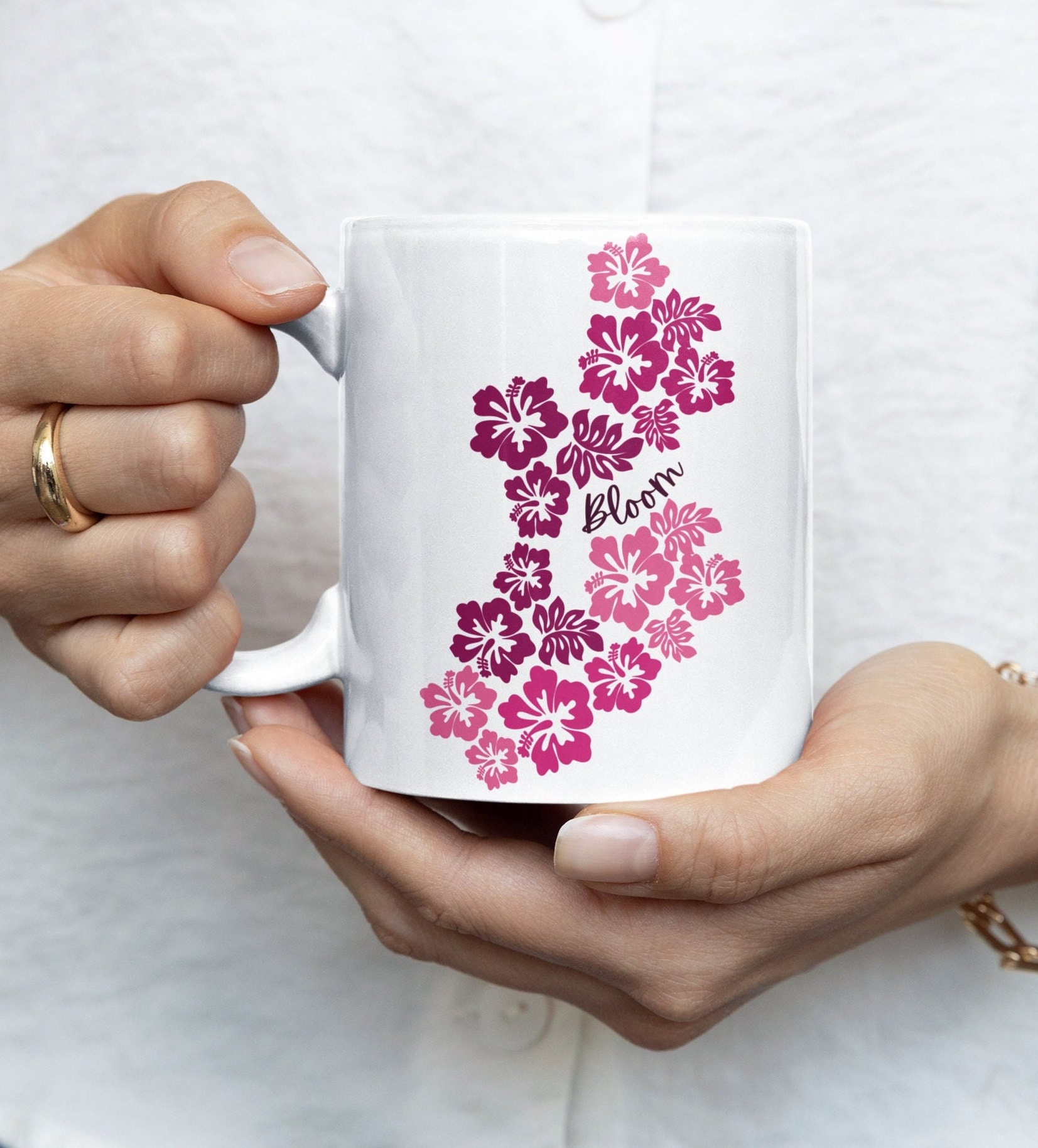 Hibiscus Flower Mug Bloom Floral Gift for Her 11oz Ceramic Coffee Tea ...