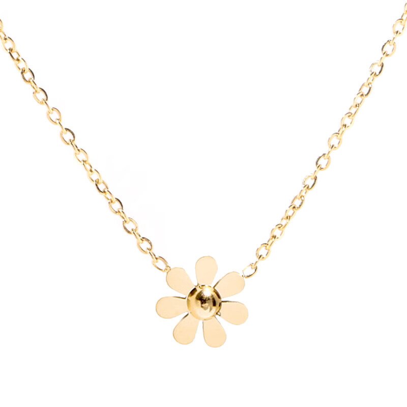 Tiny Gold Flower Necklace, 18k Gold Dainty Daisy Pendant Summer Choker ...