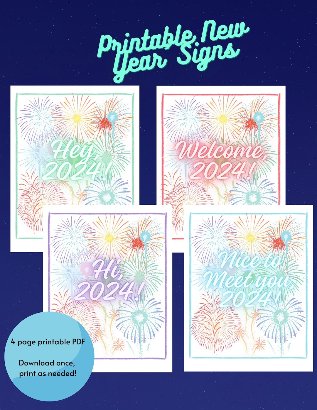 Printable New Year's Eve Signs, New Year's Decorations, Cute New Year's ...
